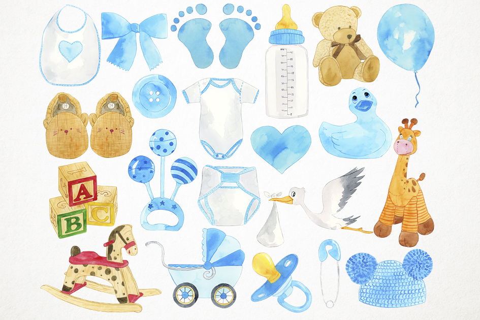 Watercolor Baby Shower Clipart, Baby Blue Clipart (103158 ...