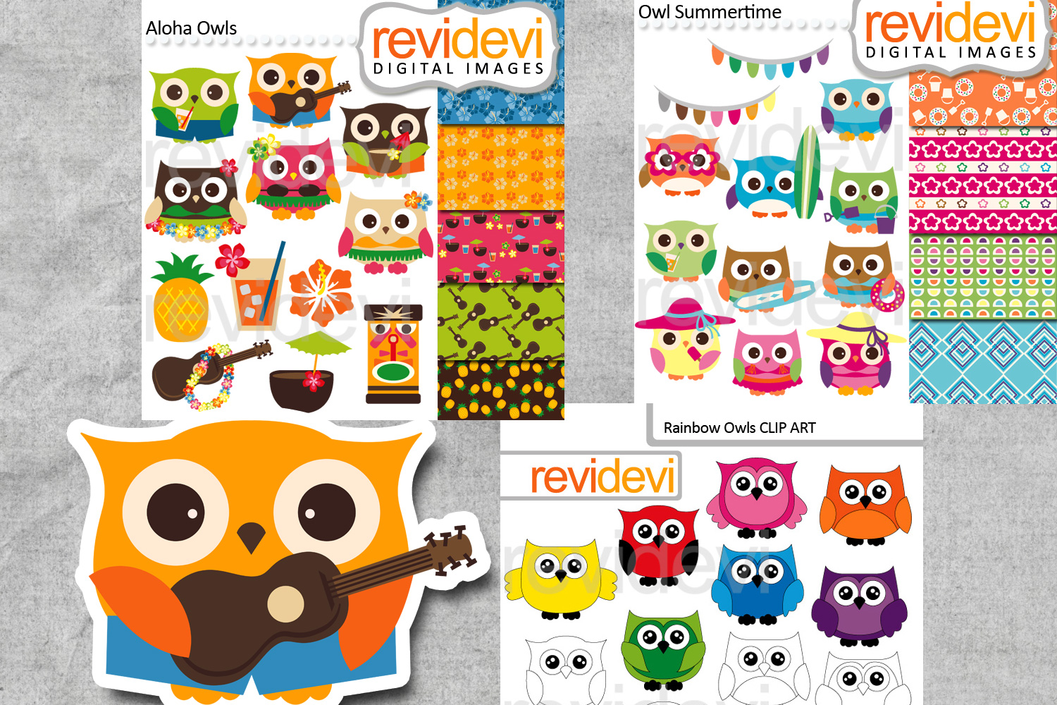 Summer owls clip art illustrations bundle (82755) | Illustrations ...