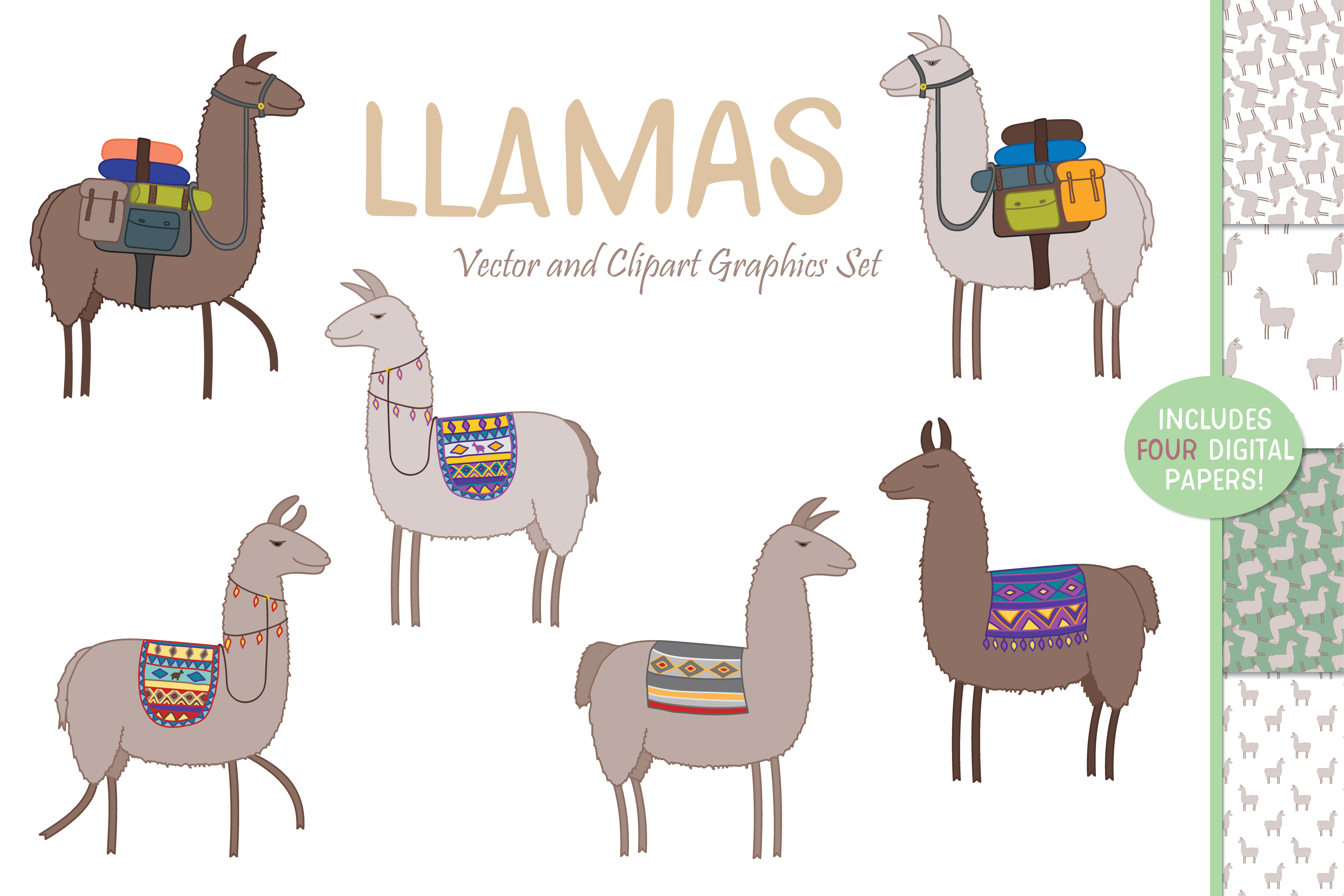 Llama Graphic Set (84089) | Illustrations | Design Bundles