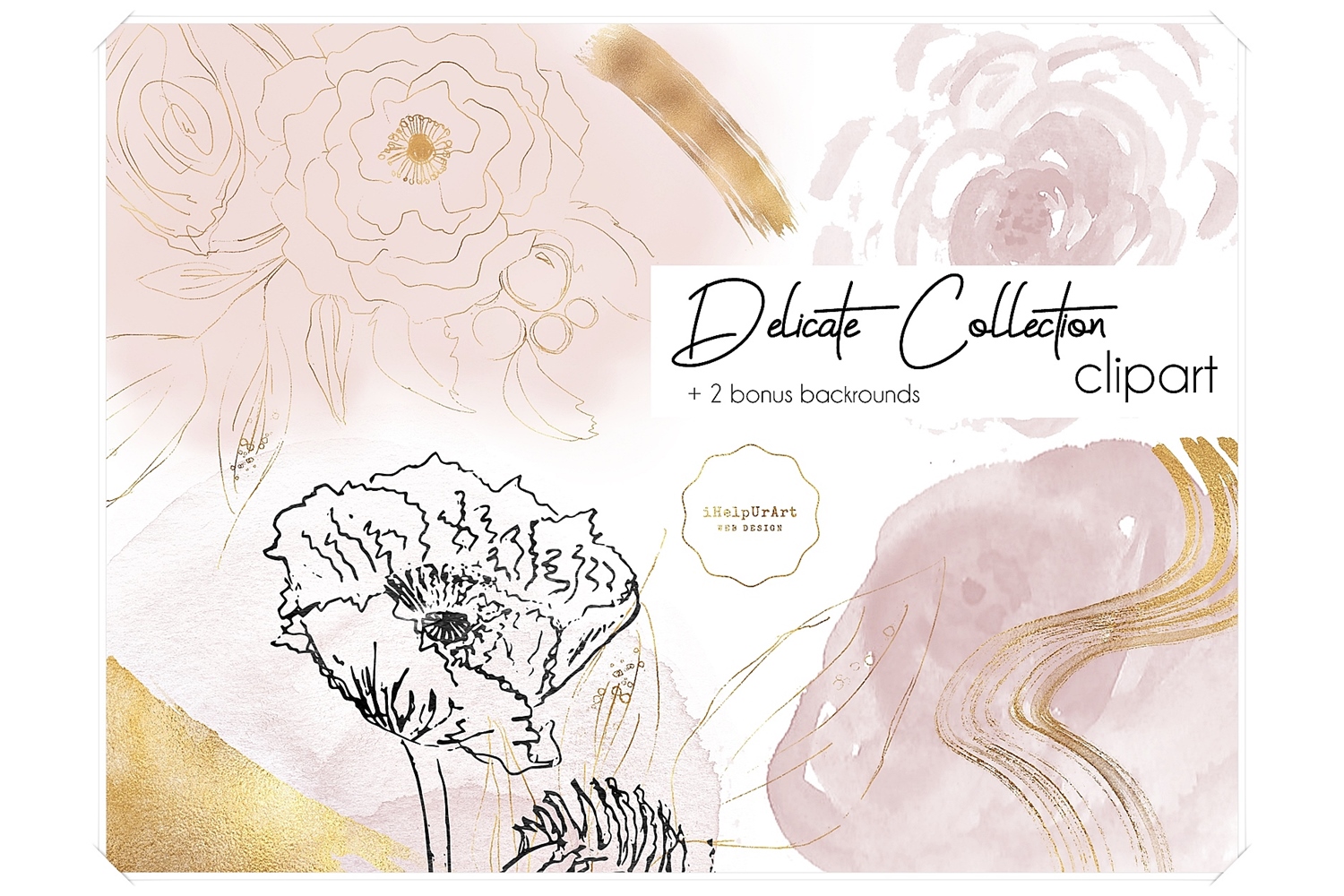 Blush Pink Watercolor Flowers Clip Art (145589) | Objects | Design Bundles