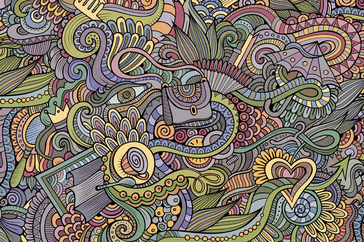 7 Female Doodles Seamless Patterns