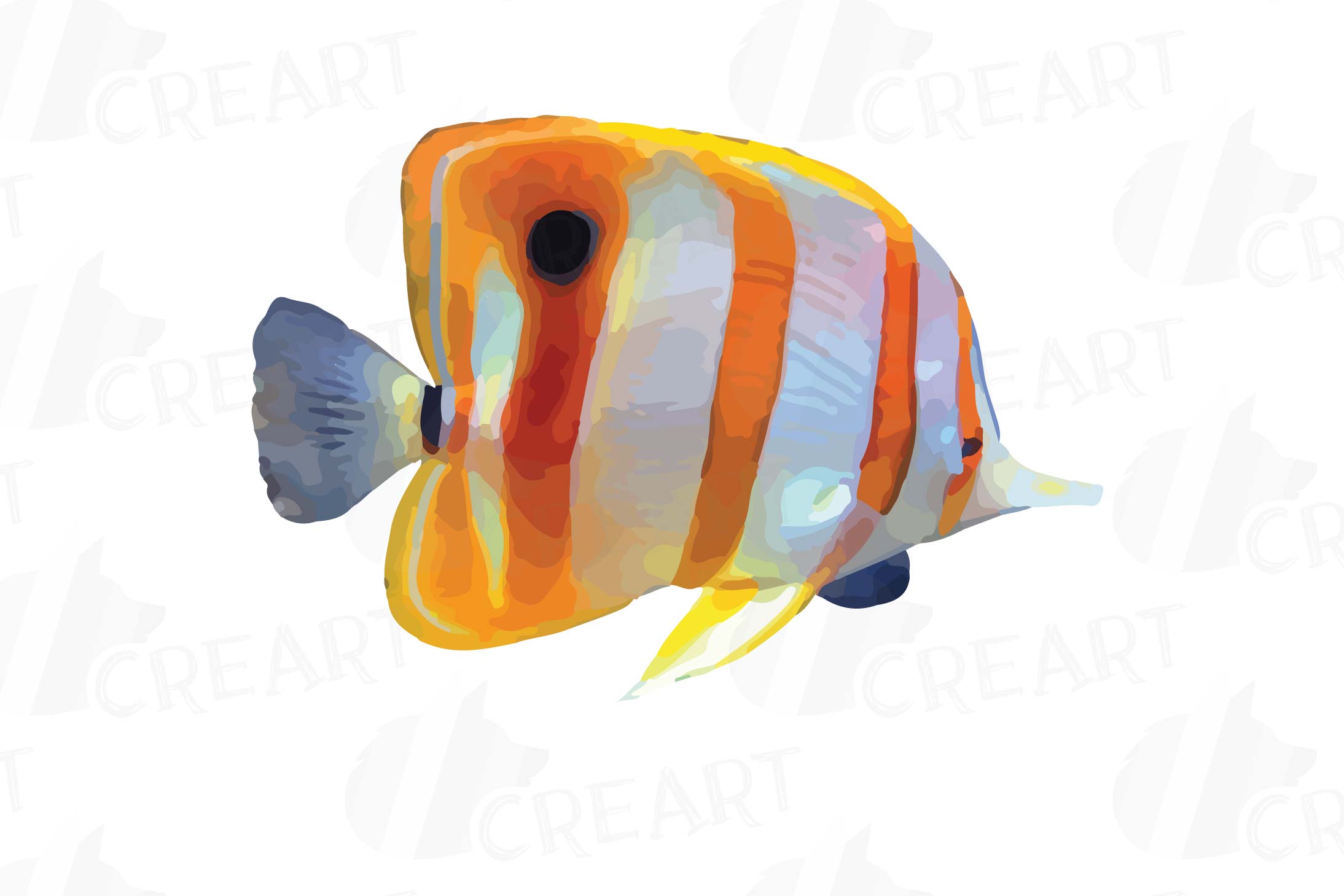 Watecolor Tropical Fish Clip Art, 12 tropical fish vectors (110054 ...