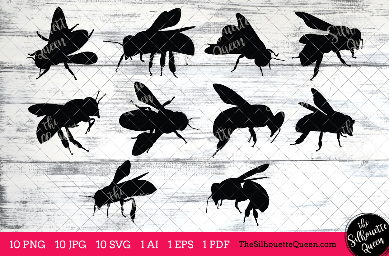 Bee Silhouettes Clipart Clip Art (AI, EPS, SVGs, JPGs, PNGs, PDF) , Bee ...