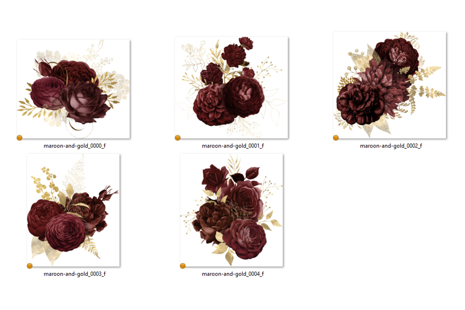 Maroon and Gold Floral Bouquets (277029) | Illustrations | Design Bundles