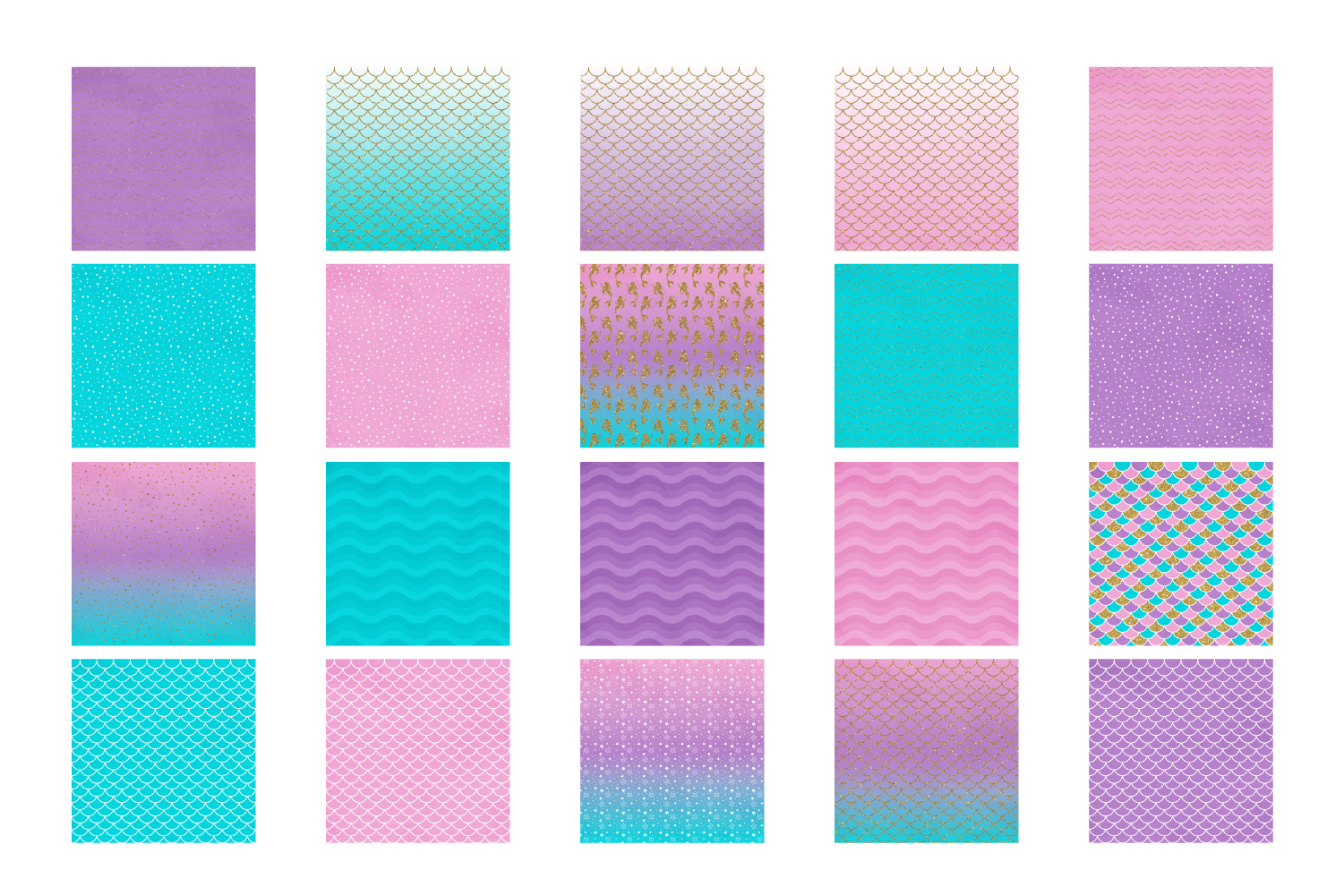 Mermaid Themed Paper Digital Papers - 20 papers