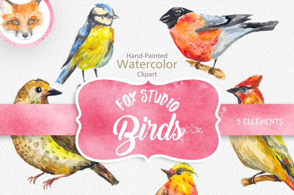 Digital Watercolor Birds Clip Art (305500) | Illustrations | Design Bundles