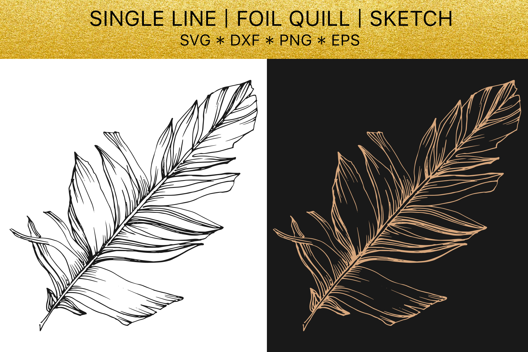 Foil quill svg Feathers golden monogram
