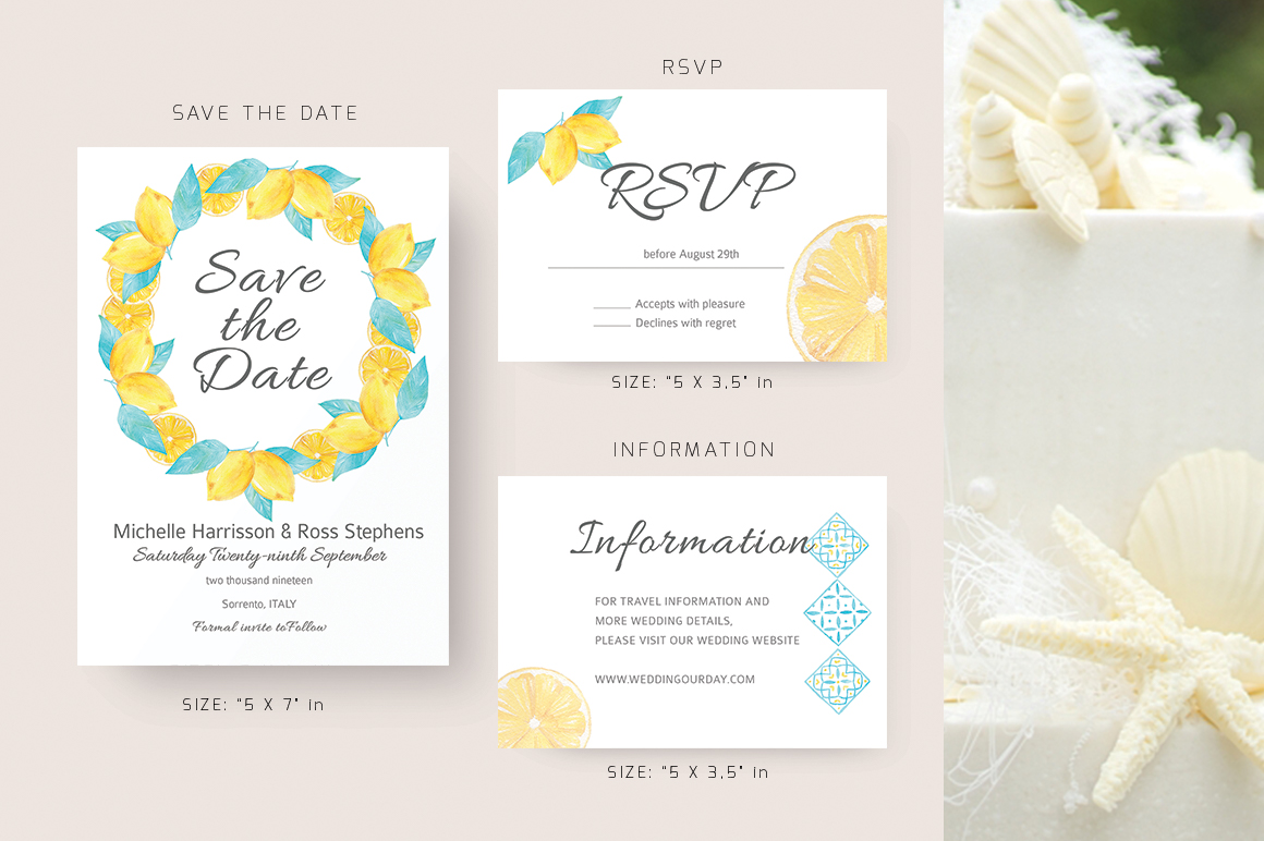 Lemon Wedding Invitation Suite (159721) | Card Making | Design Bundles