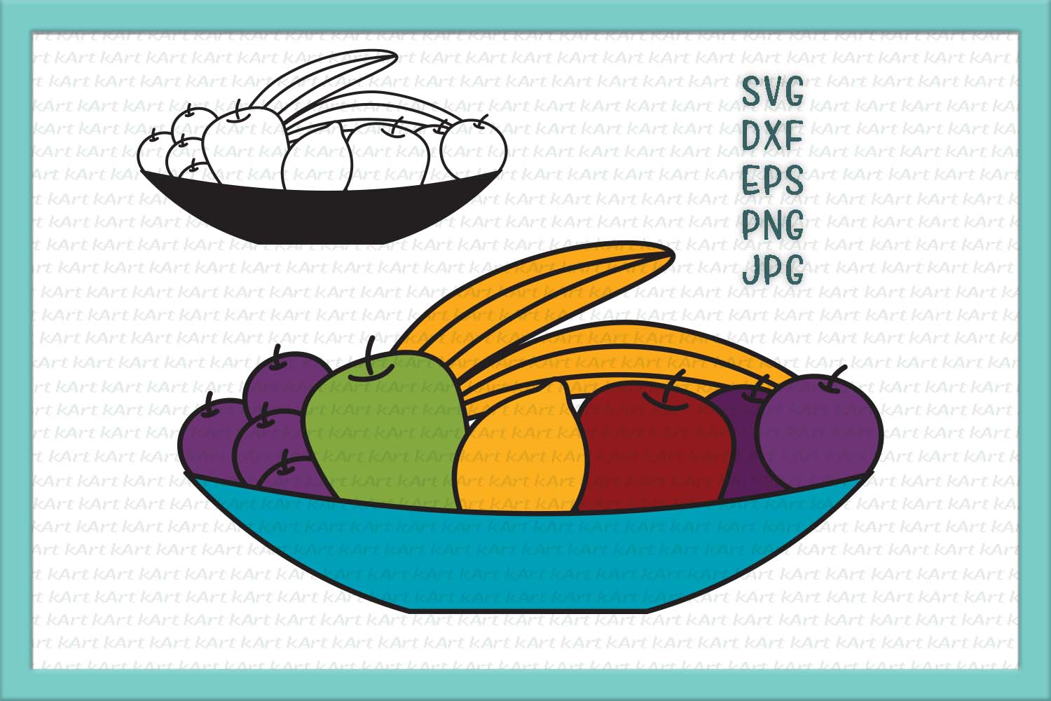 Bowl with fruits colored layered svg dxf png to print cut (52900 ...