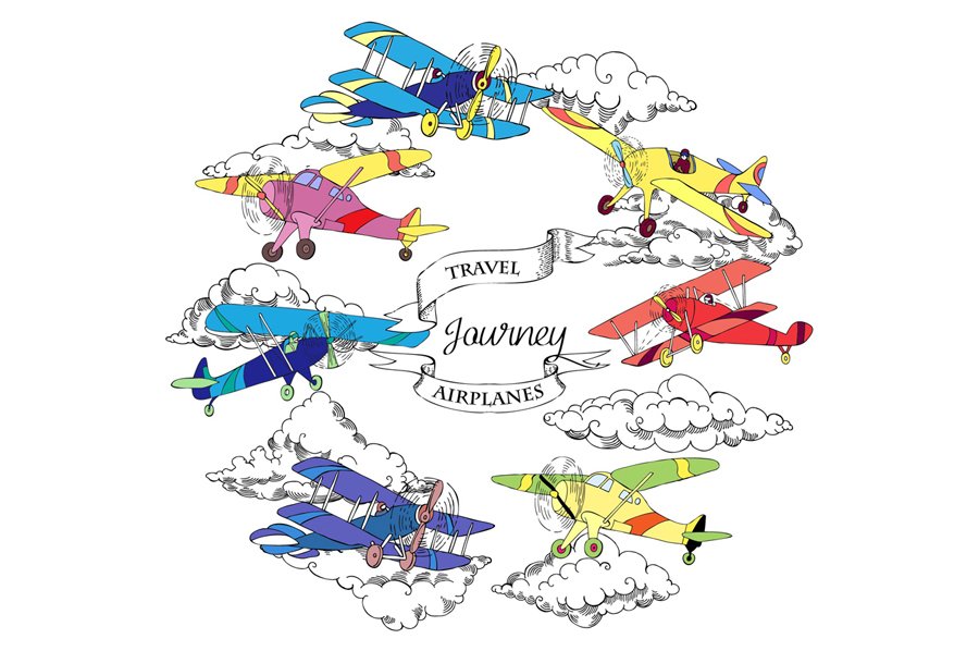 Colored Airplanes (143470) | Illustrations | Design Bundles