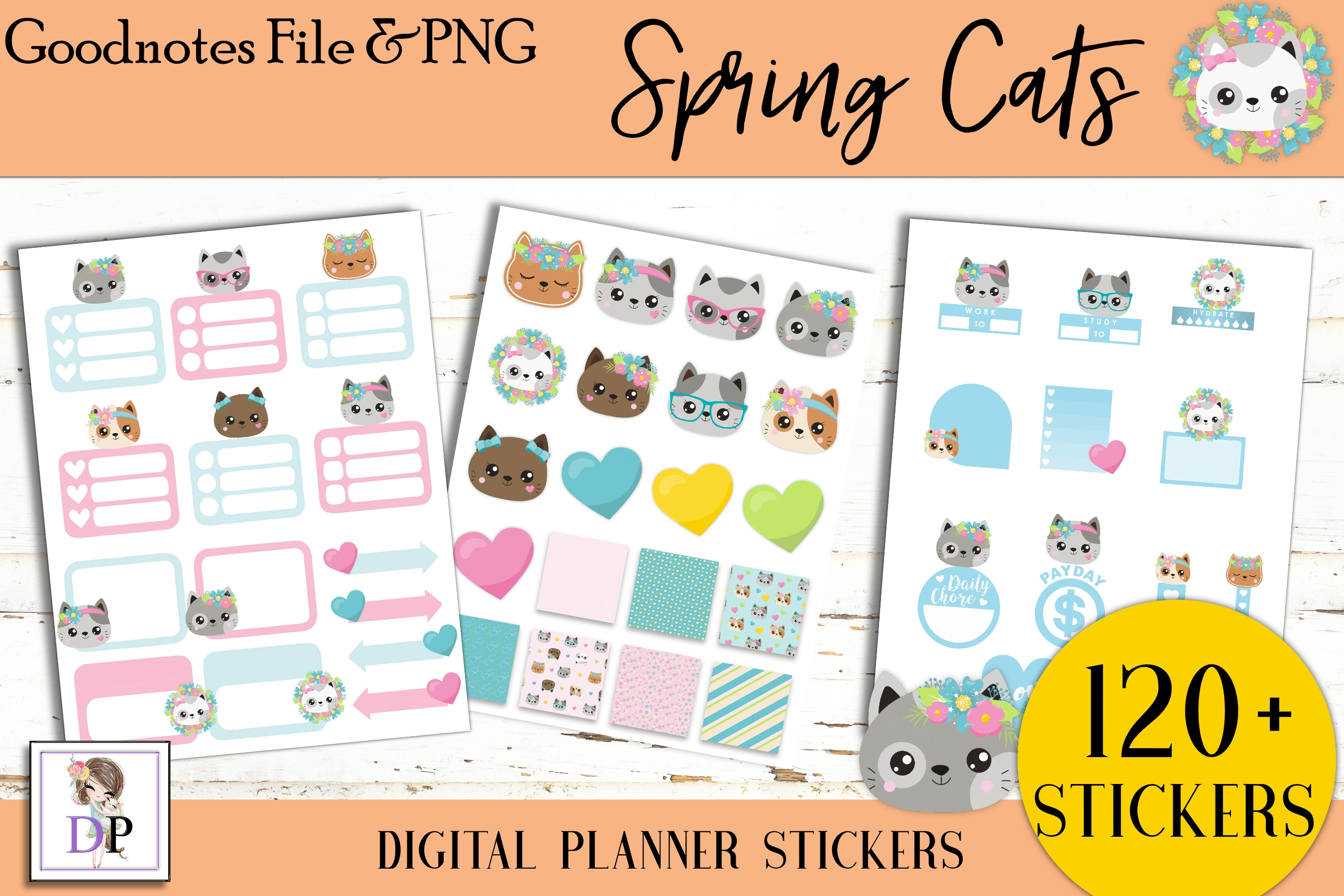 Spring Cats Digital Printable Labels Stickers Goodnotes