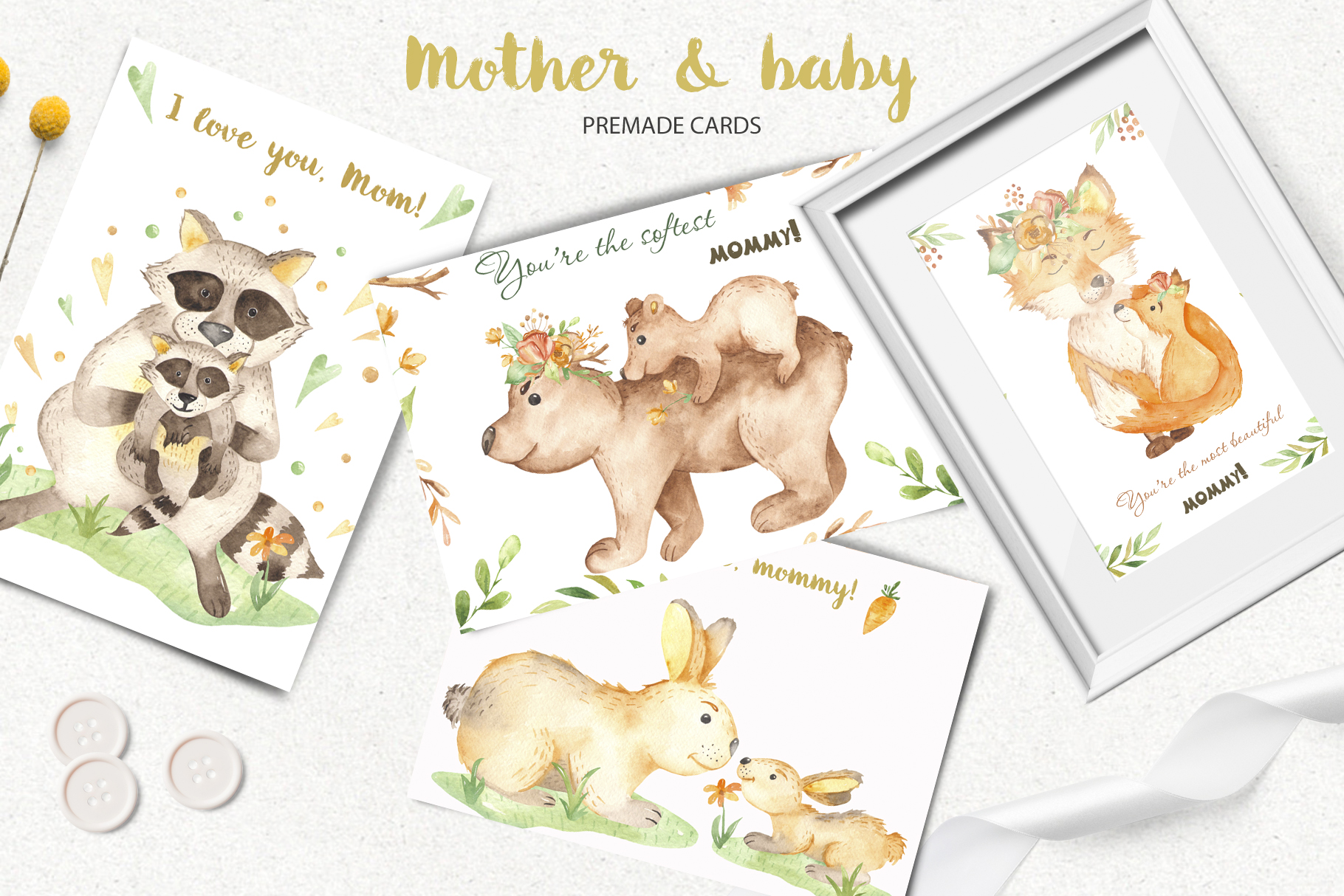 Mother and baby animal. Watercolor clipart for Mother's Day (301509 ...