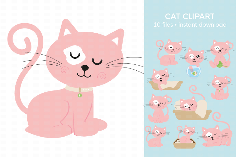 Cat clipart, cat clip art printable, cute pink cat clip art (254571 ...