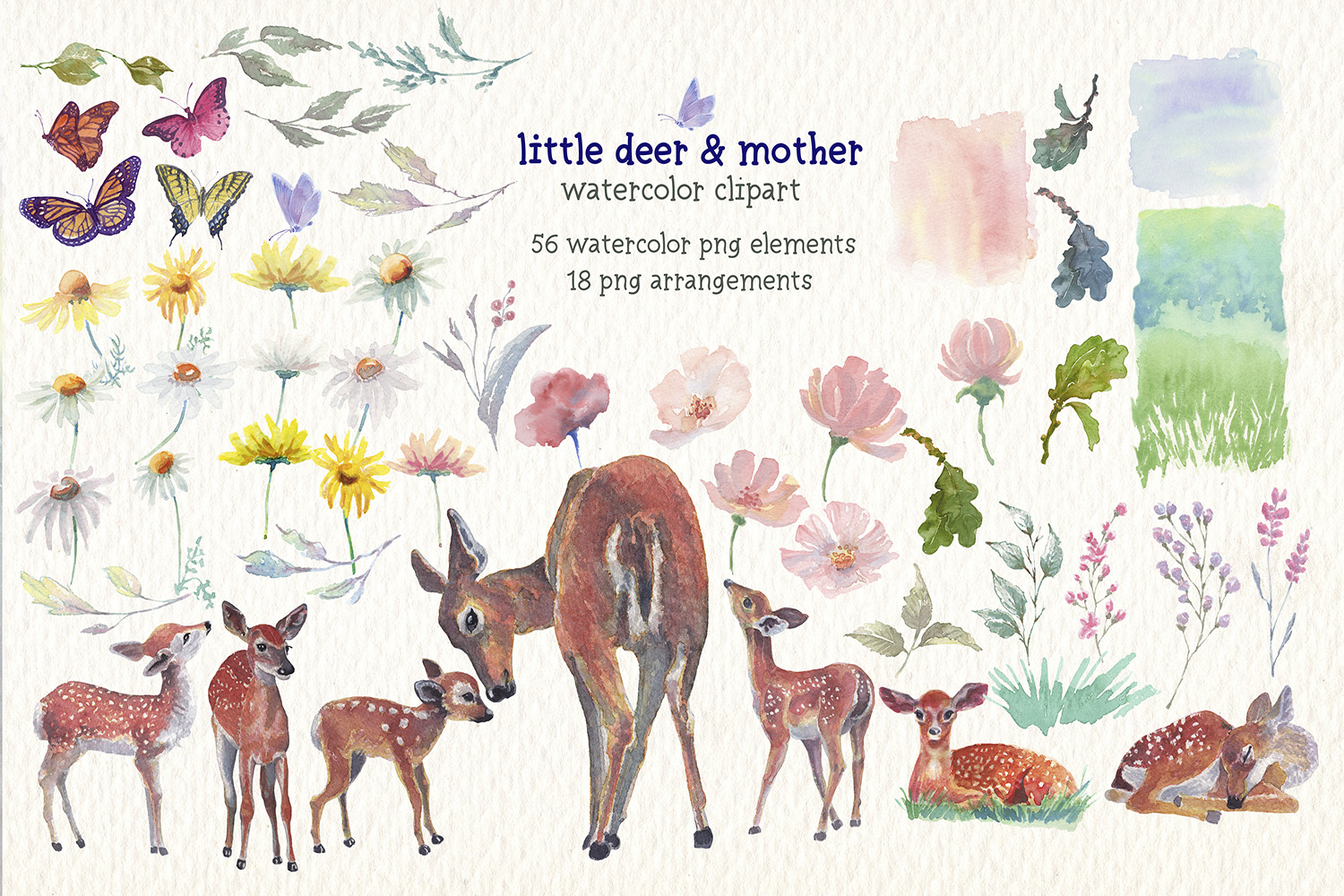 little deer & mother watercolor clipart set