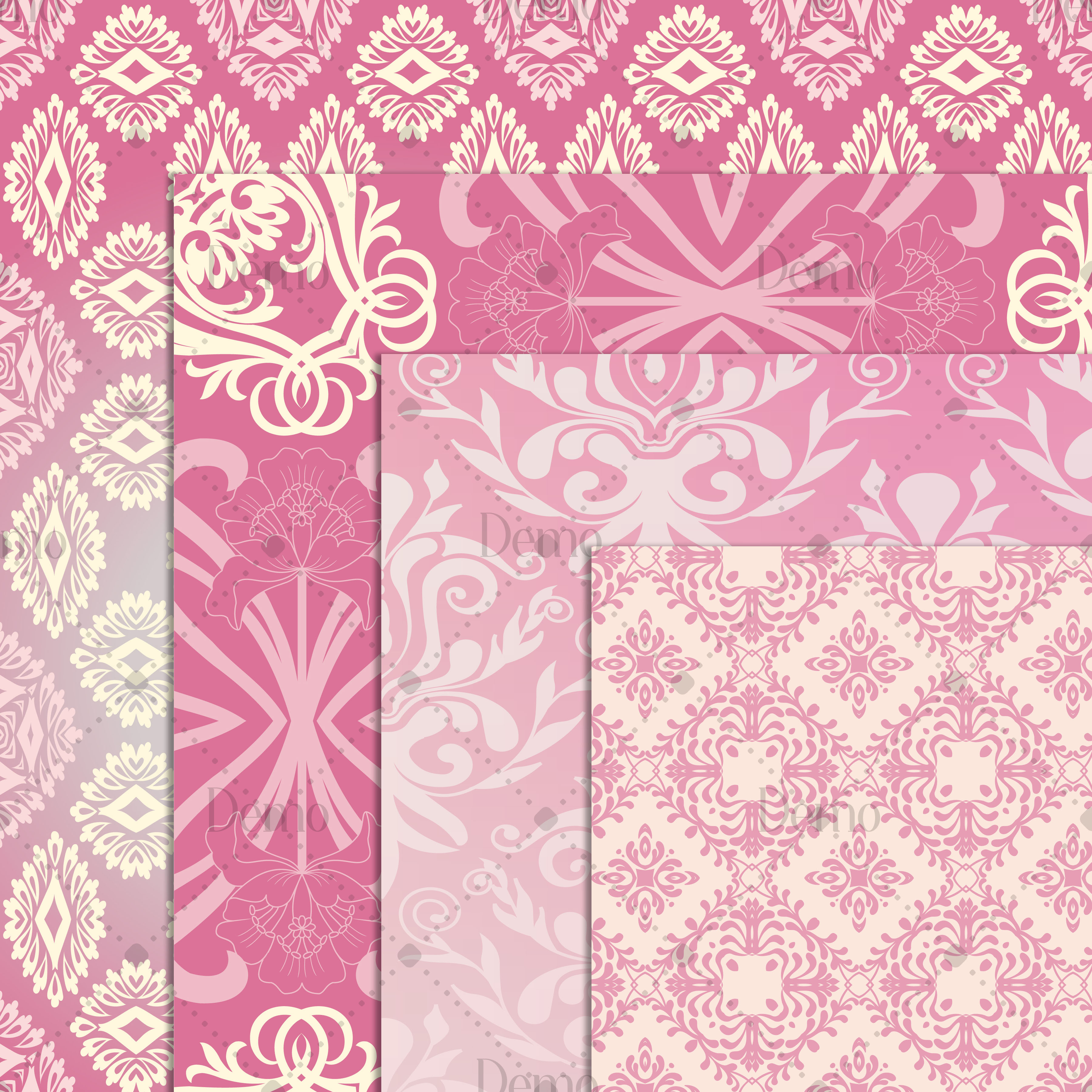 16 Pink Damask Texture Papers, Ombre Paper, Luxury Paper, Digital ...