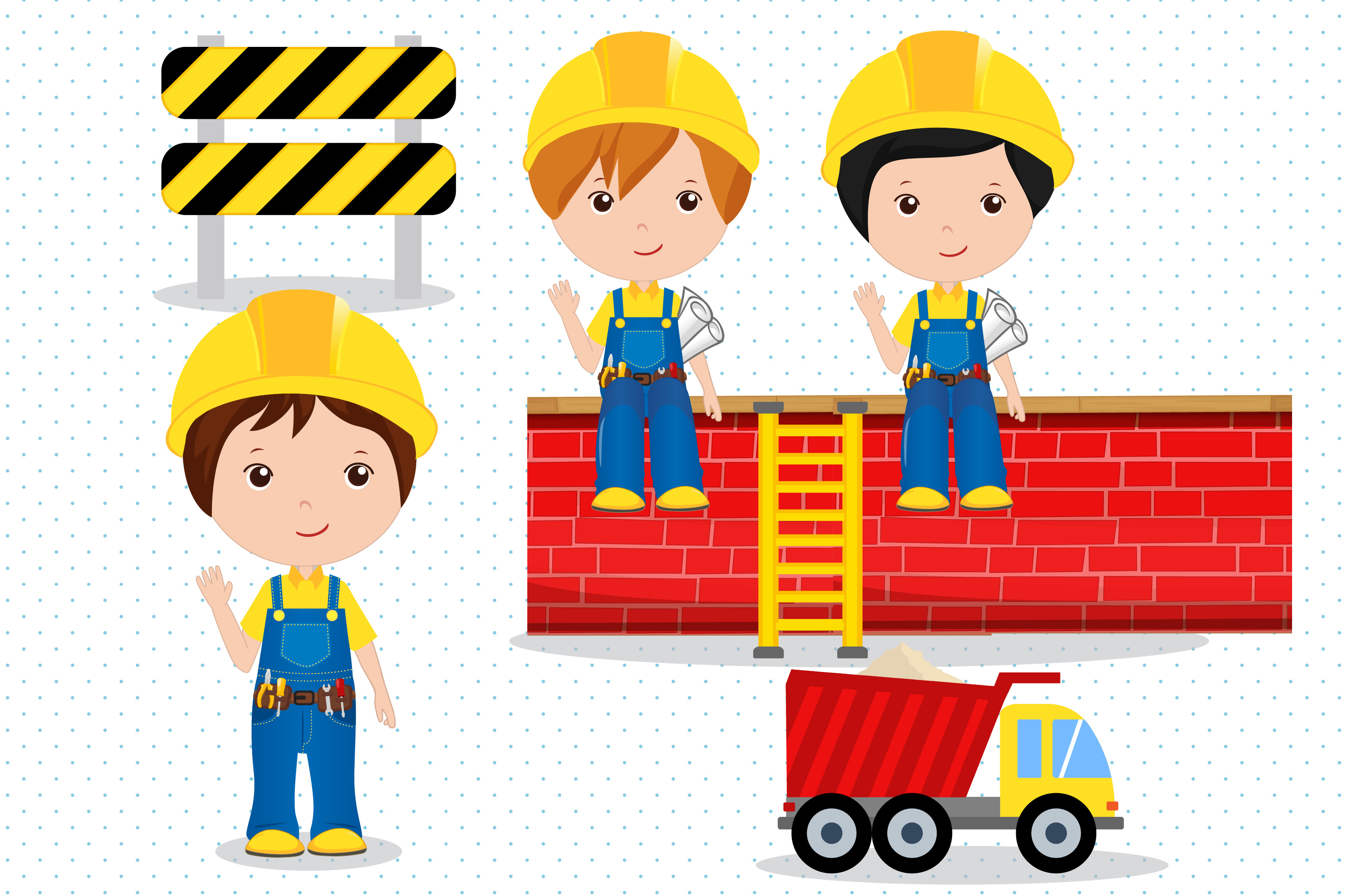 Construction boy illustration, Construction boy digital papers