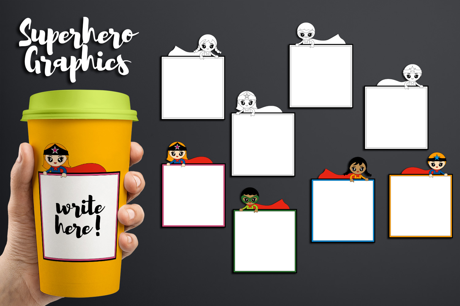 Superhero big frame border clipart graphic illustration