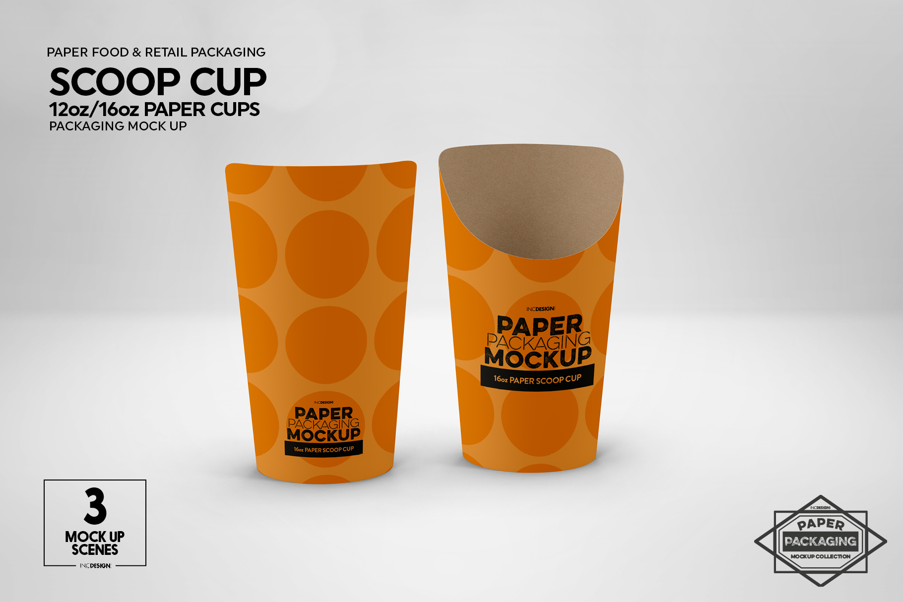 Paper Scoop Cups 2 sizes Packaging Mockup
