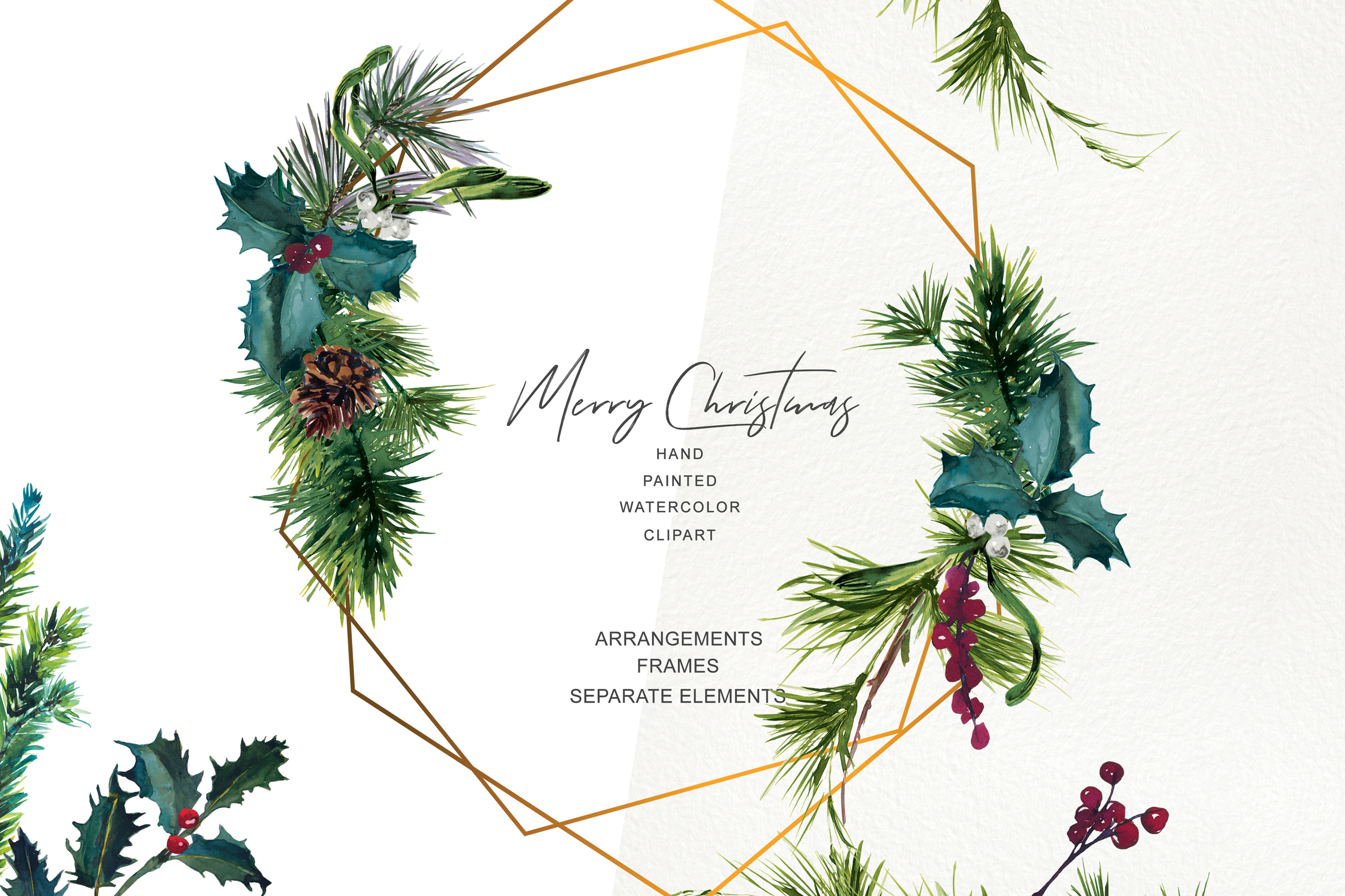 Watercolor Christmas Evergreen Clipart