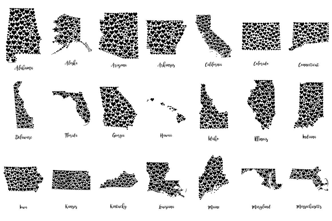 50 States Heart maps Bundle