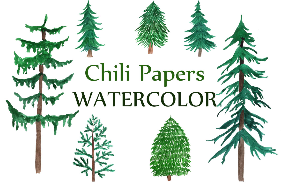 Watercolor Pine Trees Clipart