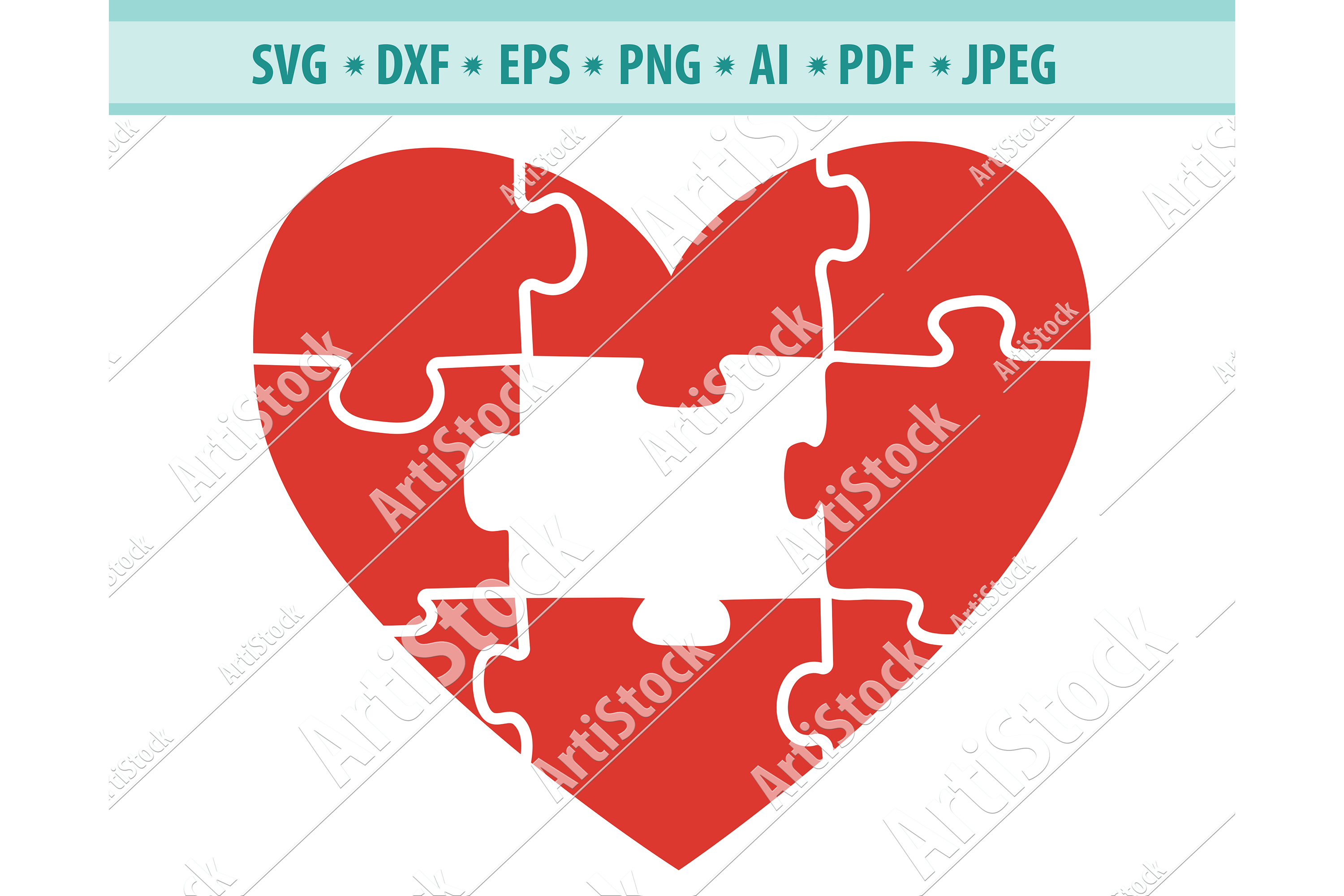 Heart svg, Heart puzzle svg, Valentine day Dxf, Png, Eps