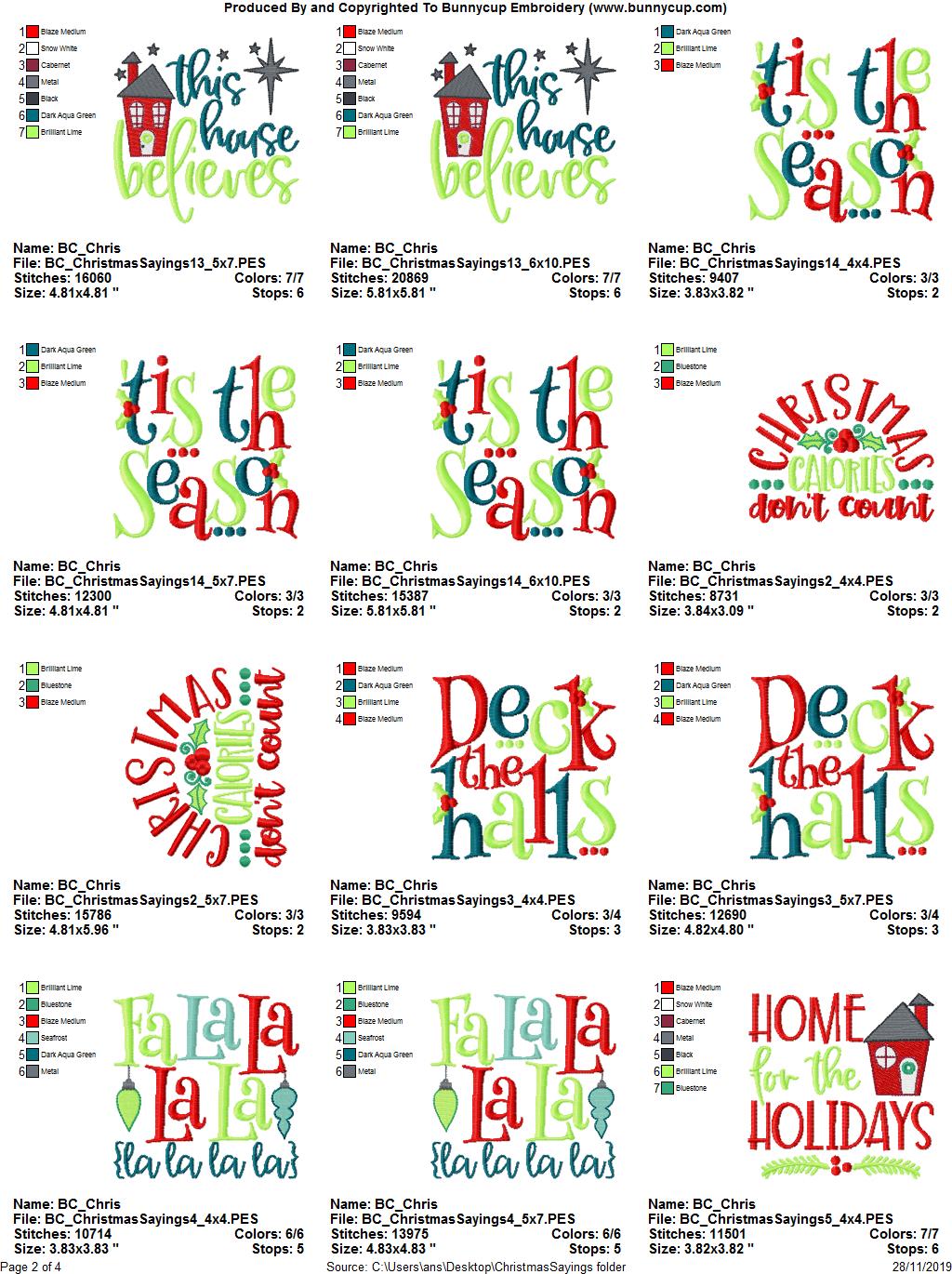 Christmas Sayings - 14 Machine Embroidery Designs