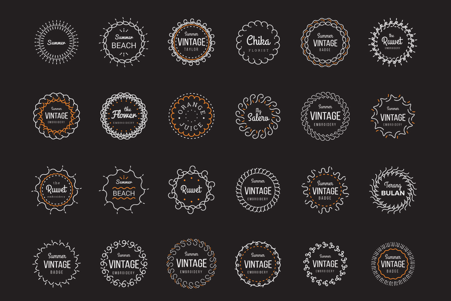 24 Vintage Circle Badges