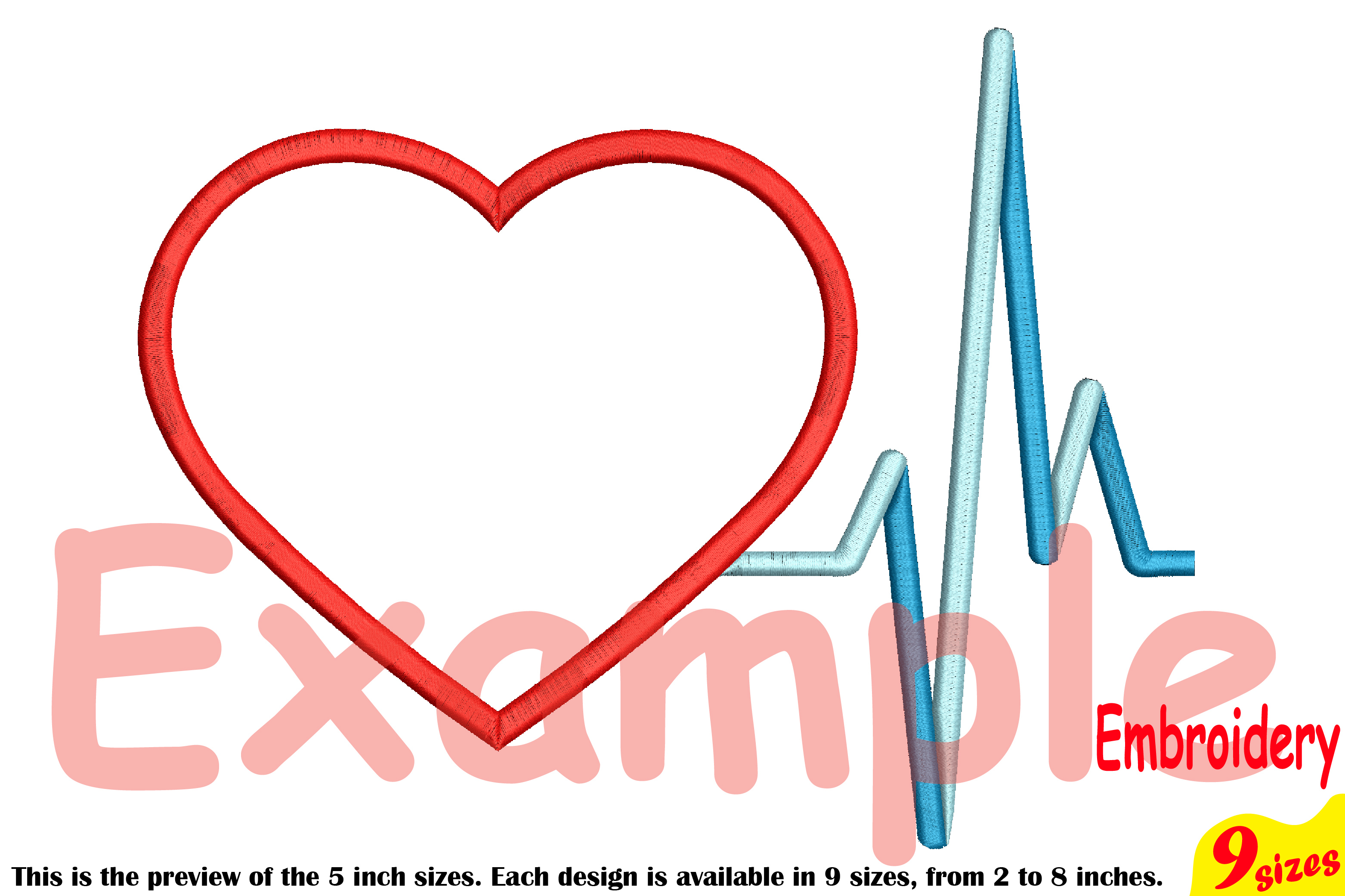 Heart Pulse Line Embroidery Design Machine Instant Download Commercial ...