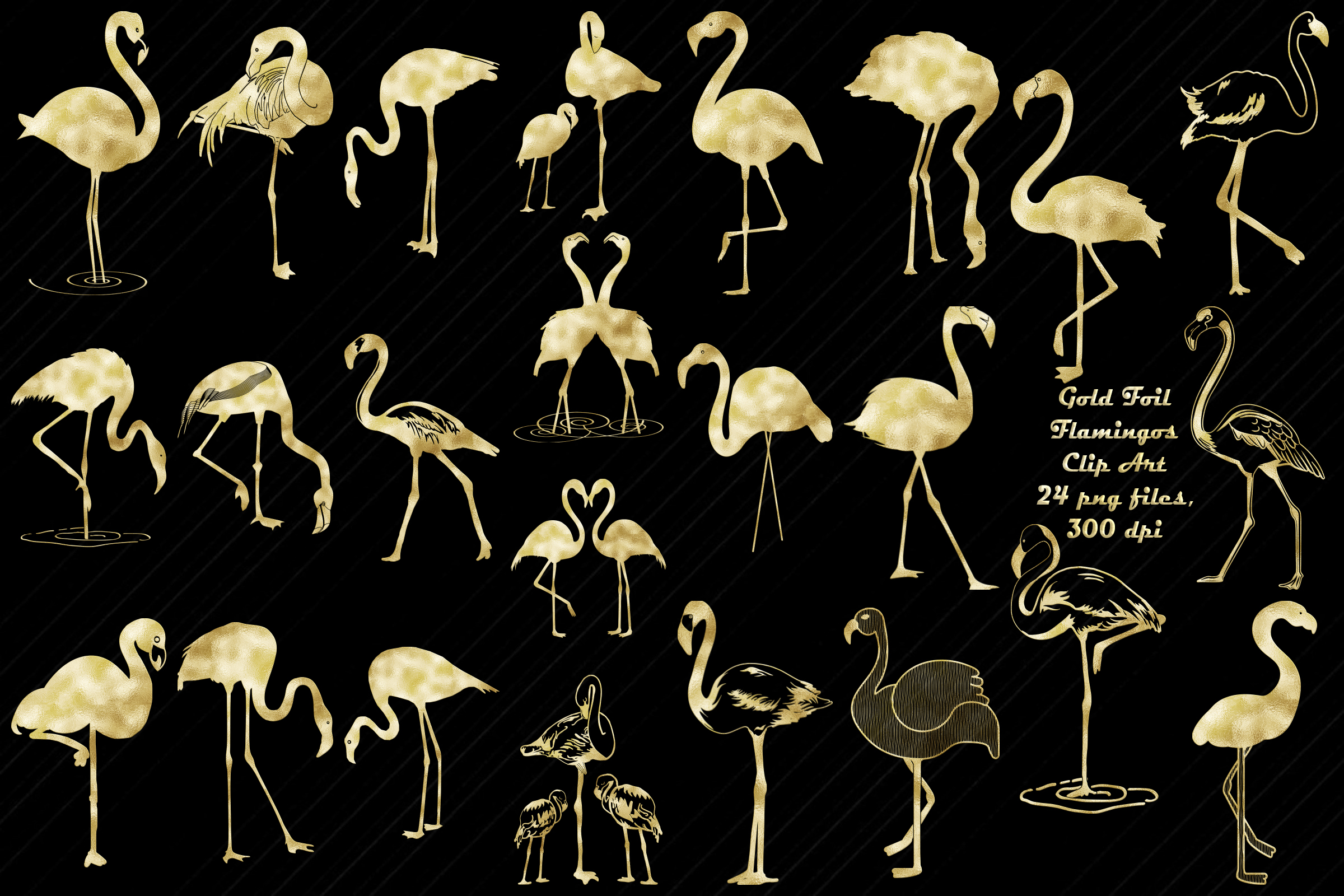 Gold Foil Flamingos Clip Art, Art Deco/Nouveau (273490) | Illustrations ...