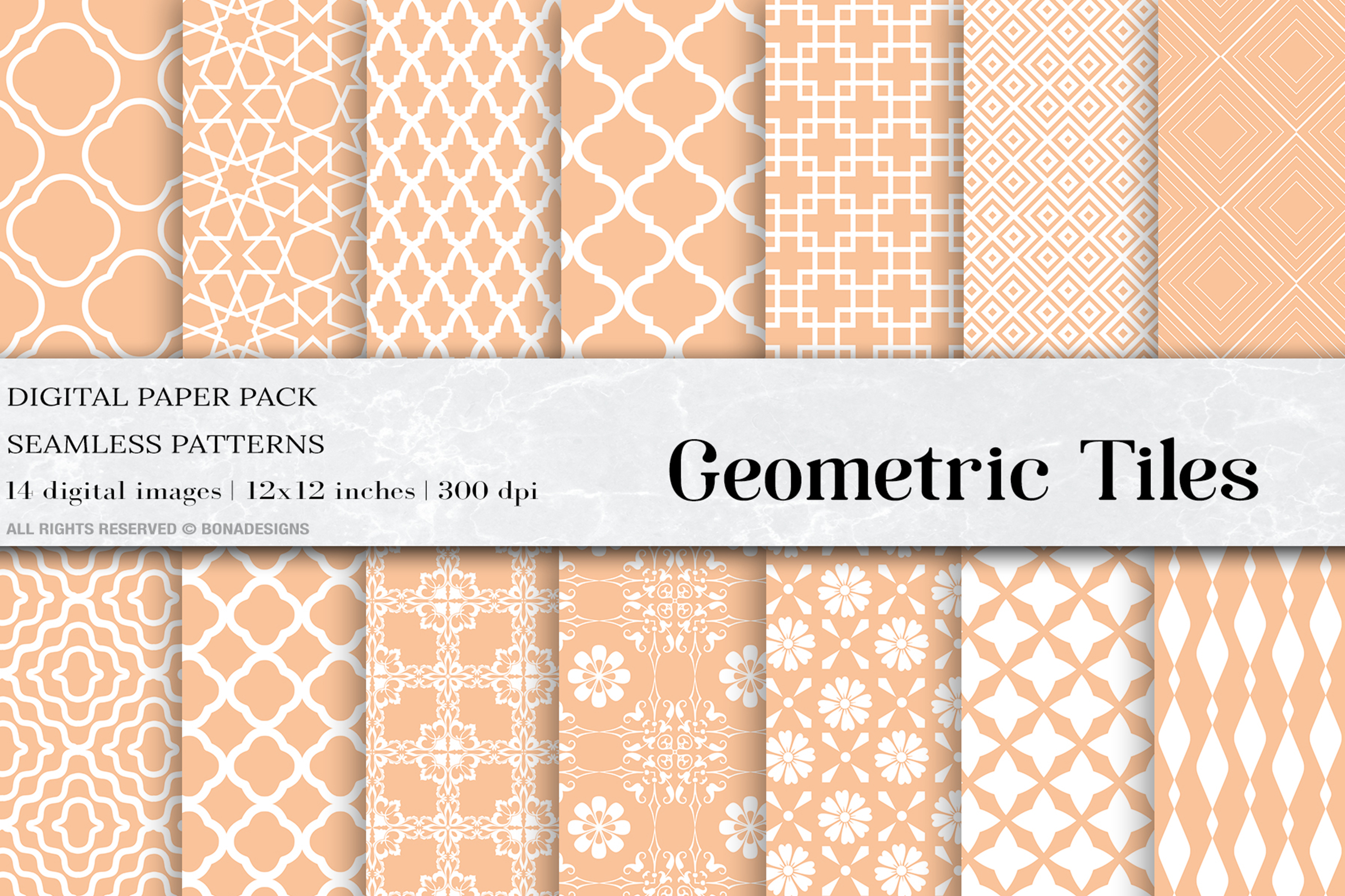 Peach Geometric Tiles Seamless Patterns