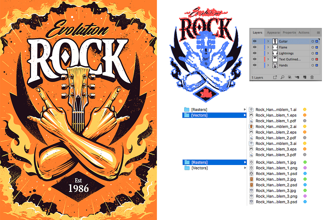 Rock Print Design | Vector Art (129886) | Flyers | Design Bundles