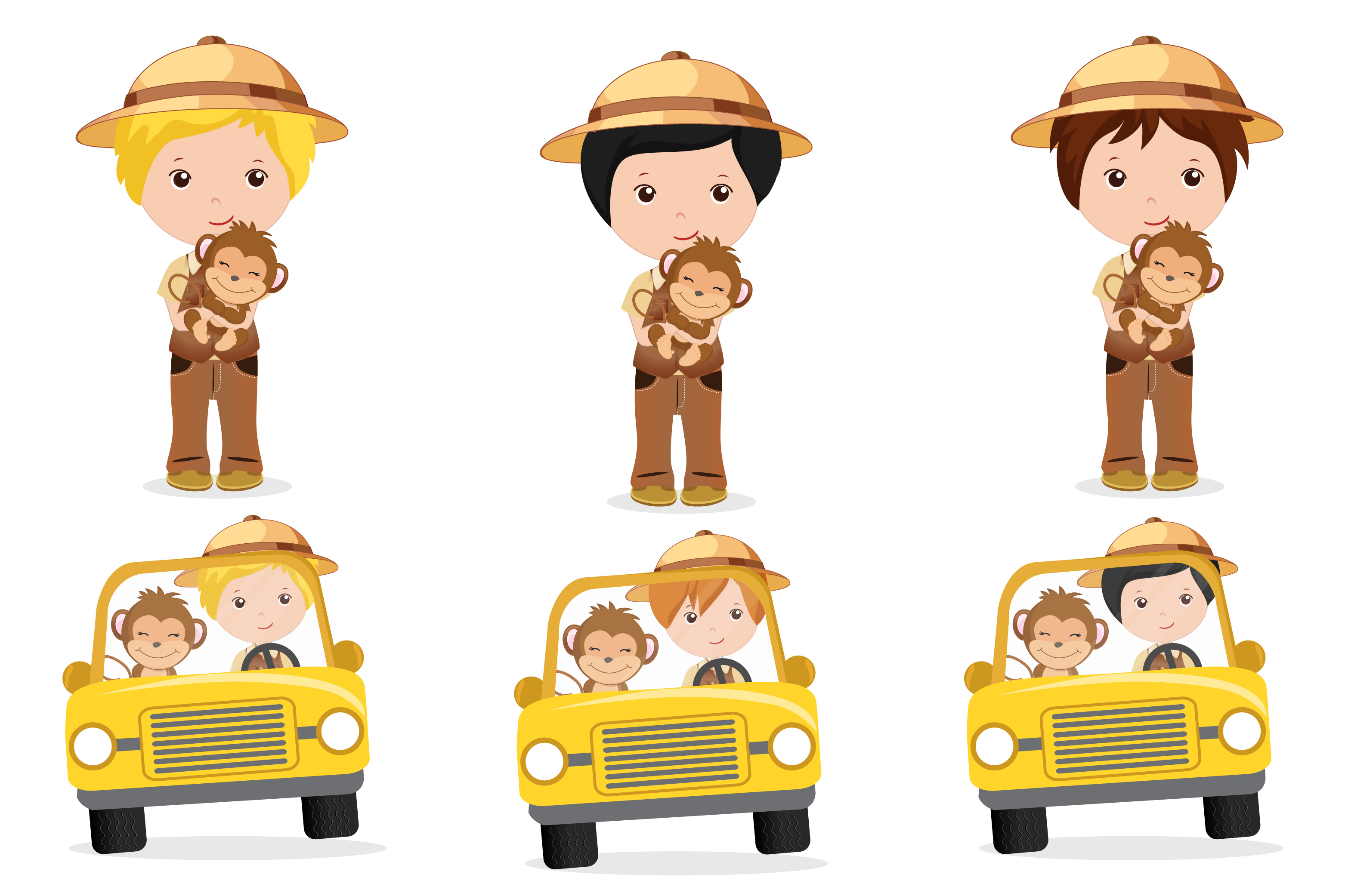 Safari boy illustration, Safari boy digital papers