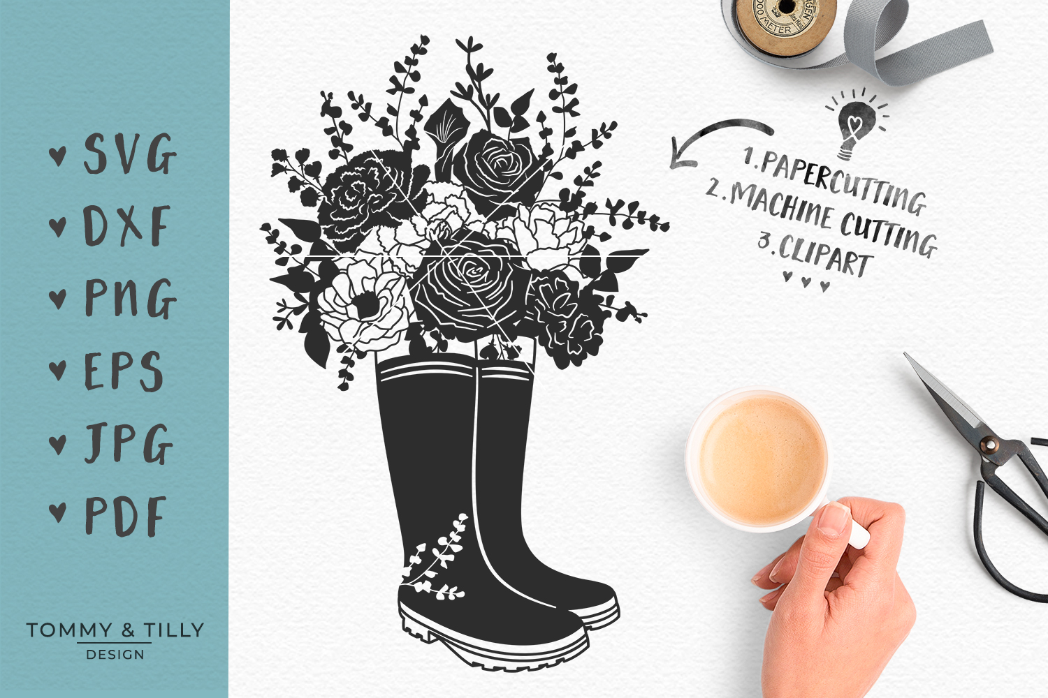Flower Wellies - SVG EPS DXF PNG PDF JPG Cutting File (102313) | SVGs ...