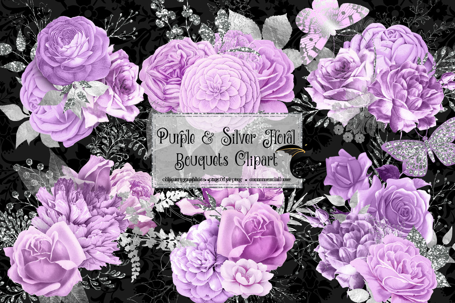 Purple and Silver Floral Clipart