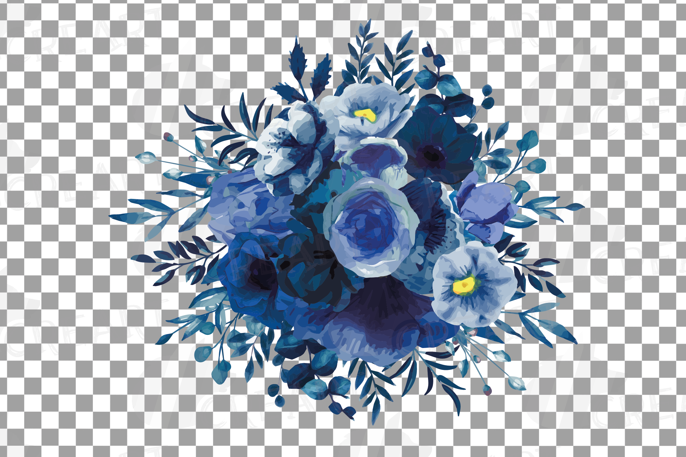 Navy blue and blush pink floral watercolor bouquets clip art (243595 ...