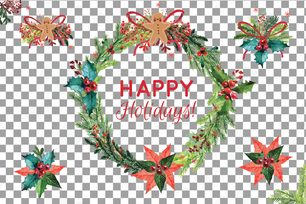 Christmas wreath Clip art, Holiday wreath, watercolor pine wood and ...