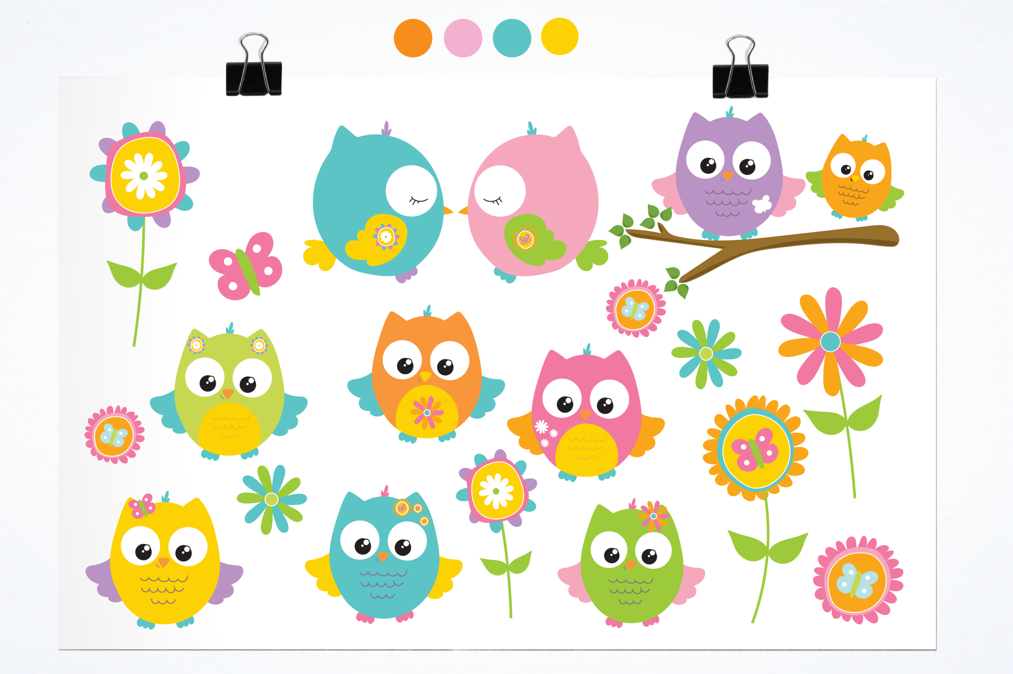 Summer Owls graphics and illustrations