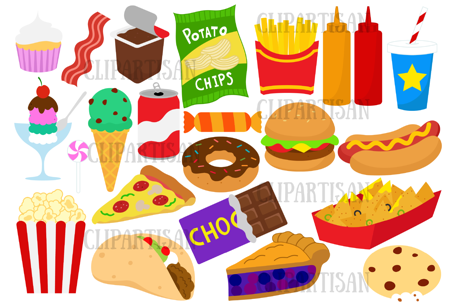 Junk Food clip Art, Fast Food Clipart, Hamburger, Pizza
