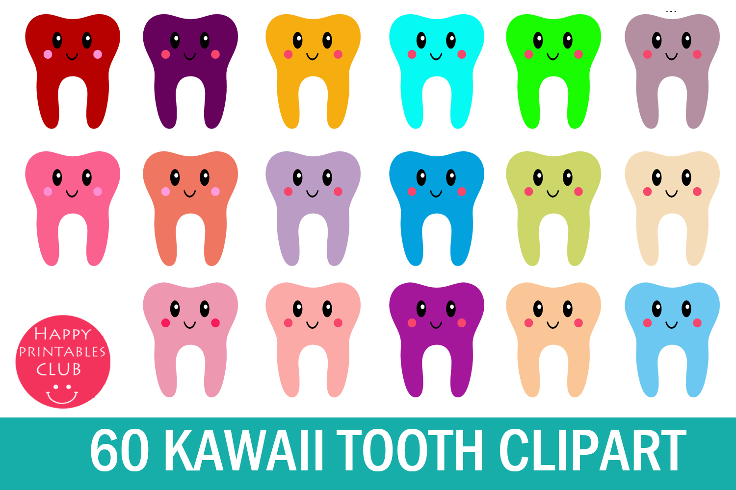 60 Kawaii Tooth Clipart-Tooth Clipart-Happy Tooth Clipart