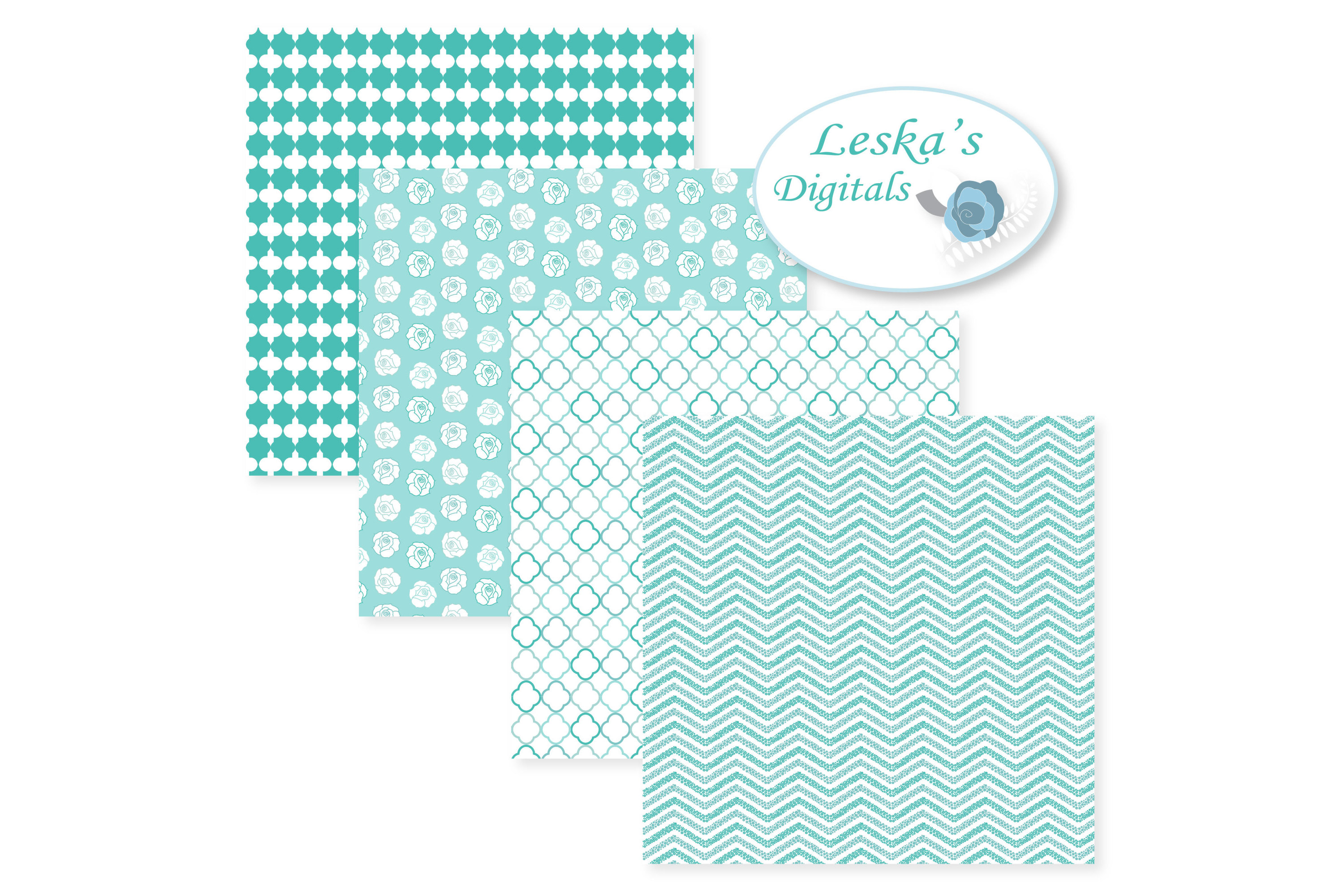 Teal Digital Paper Patterns