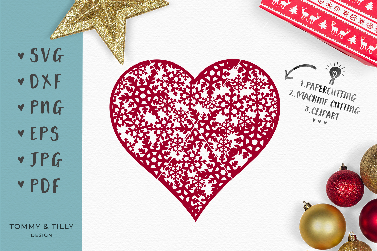 Snowflake Heart - SVG EPS DXF PNG PDF JPG Cut File