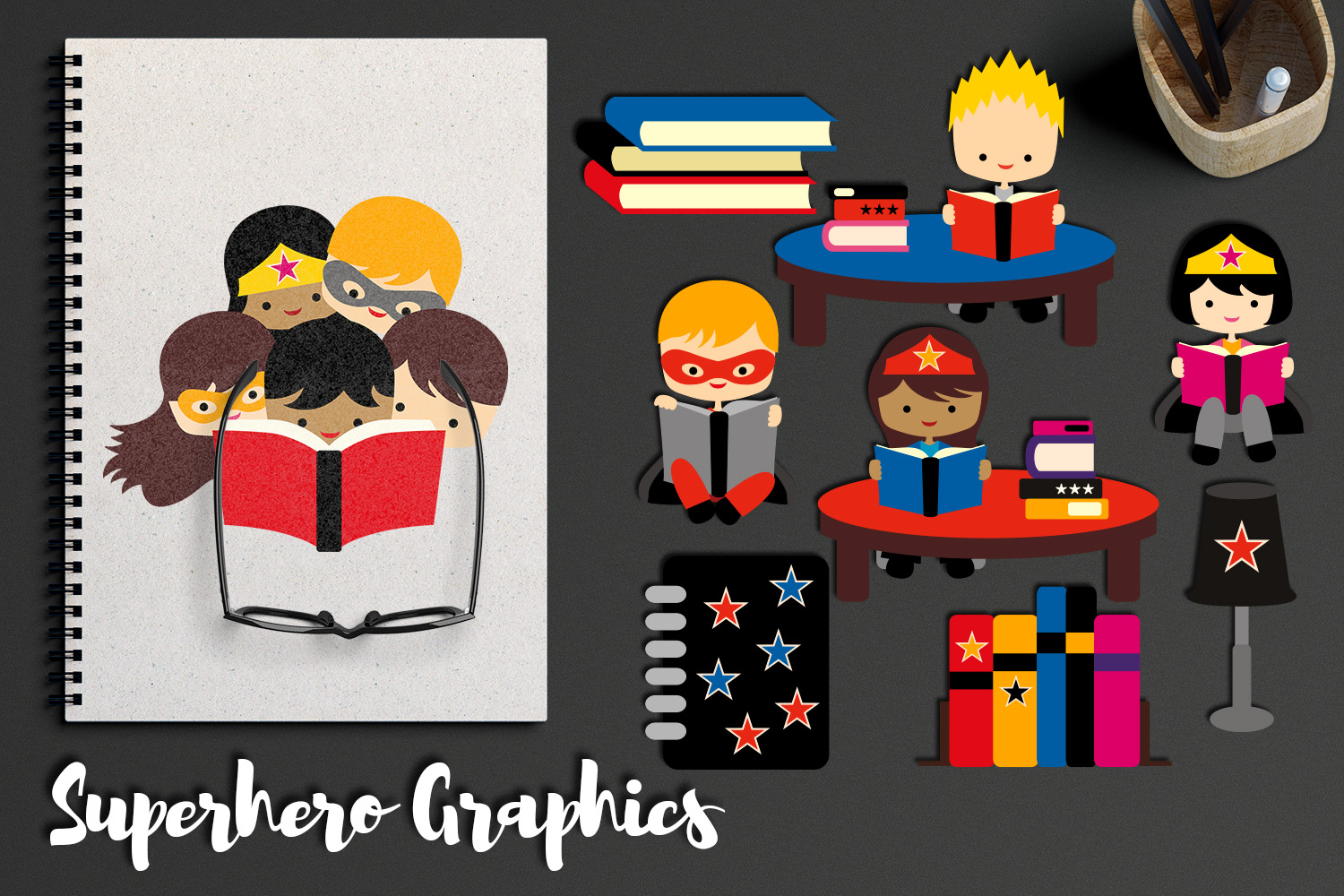 Superhero reading books graphics and illustrations (74397 ...