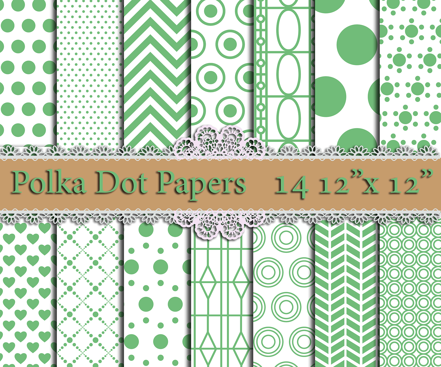 Green Polka Dot digital paper (30825) | Backgrounds | Design Bundles