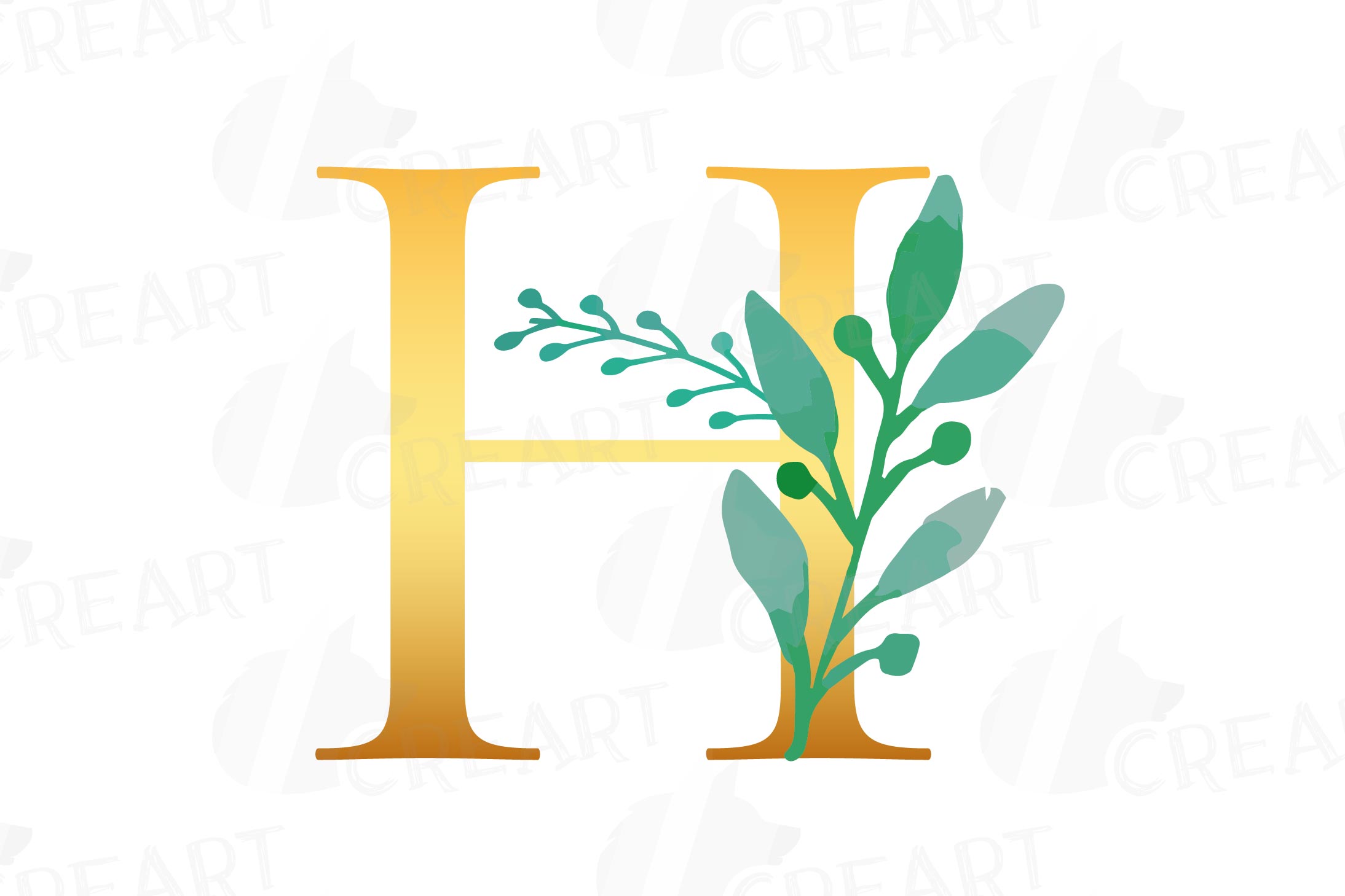 Floral golden alphabet clip art, floral alphabet print