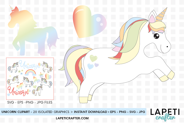 Unicorn clipart, rainbow unicorn digital clipart, svg, png