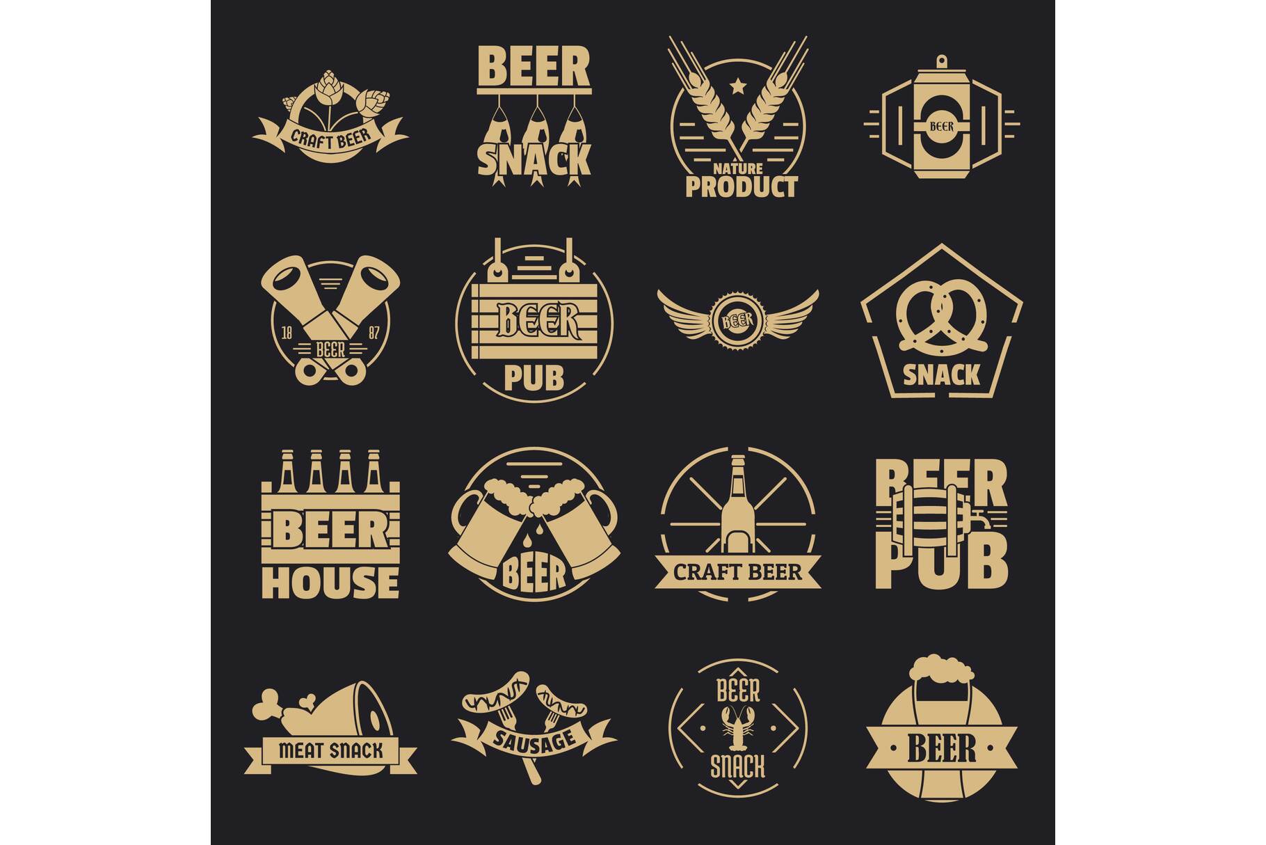 Beer alcohol logo icons set, simple style (497995) | Illustrations ...