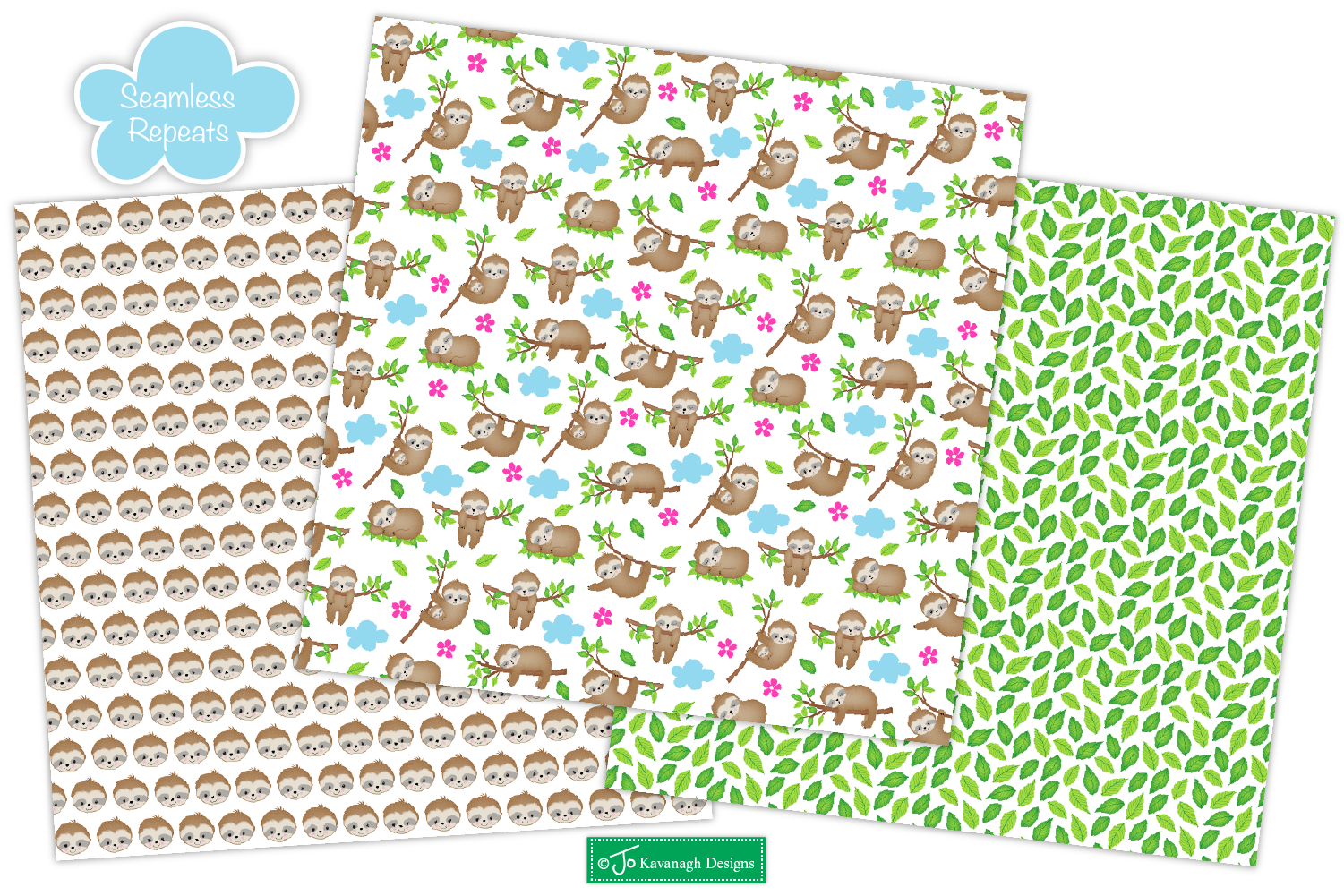 Sloth Digital Papers, Sloth Patterns, Cute Sloths -P30 (126598 ...