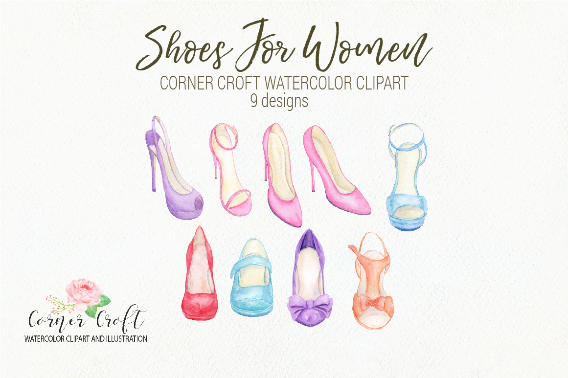 Watercolor shoes for women, high heel shoes clipart (69846 ...
