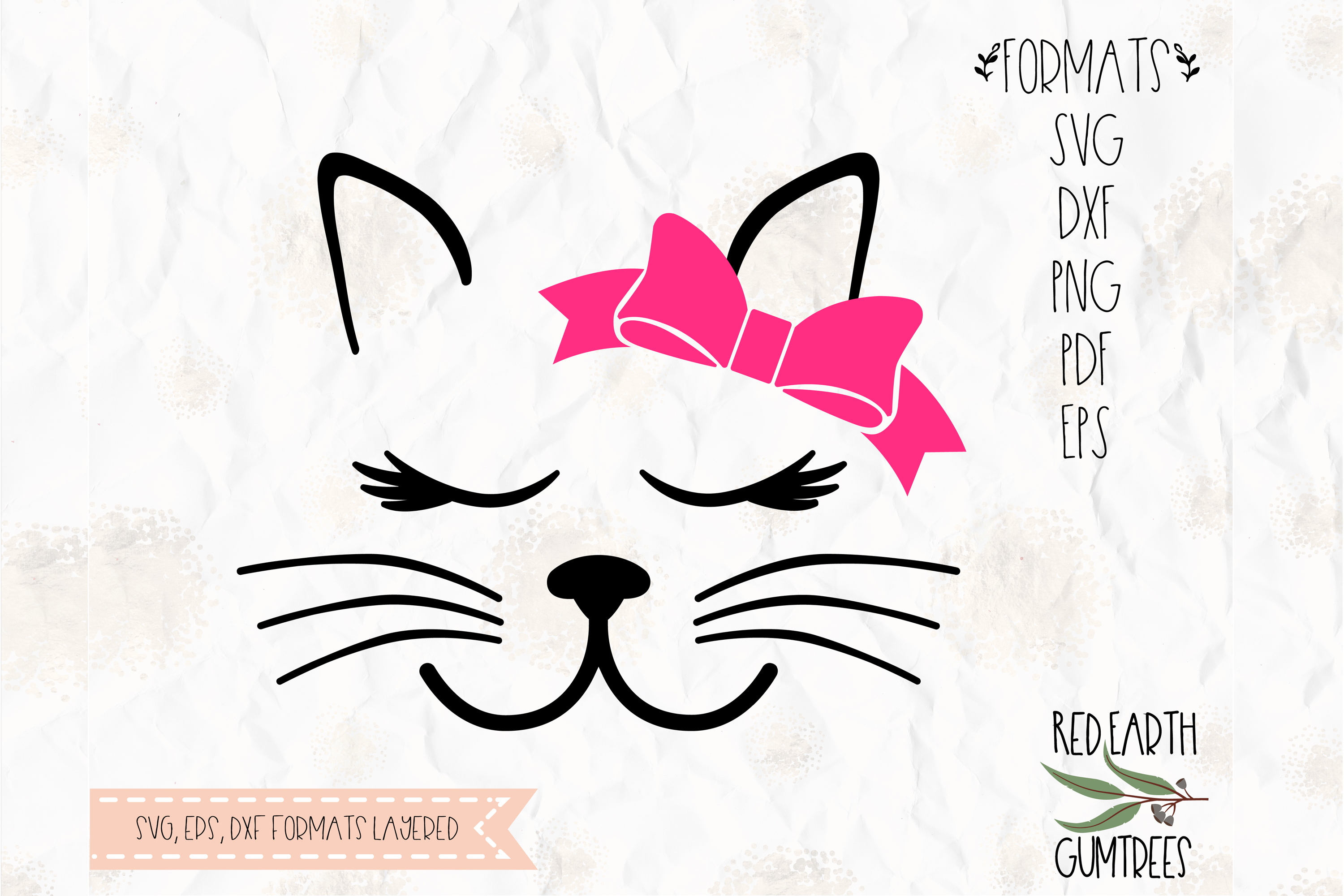 Cat with bow and lashes SVG, DXF, PNG, EPS formats, cut file